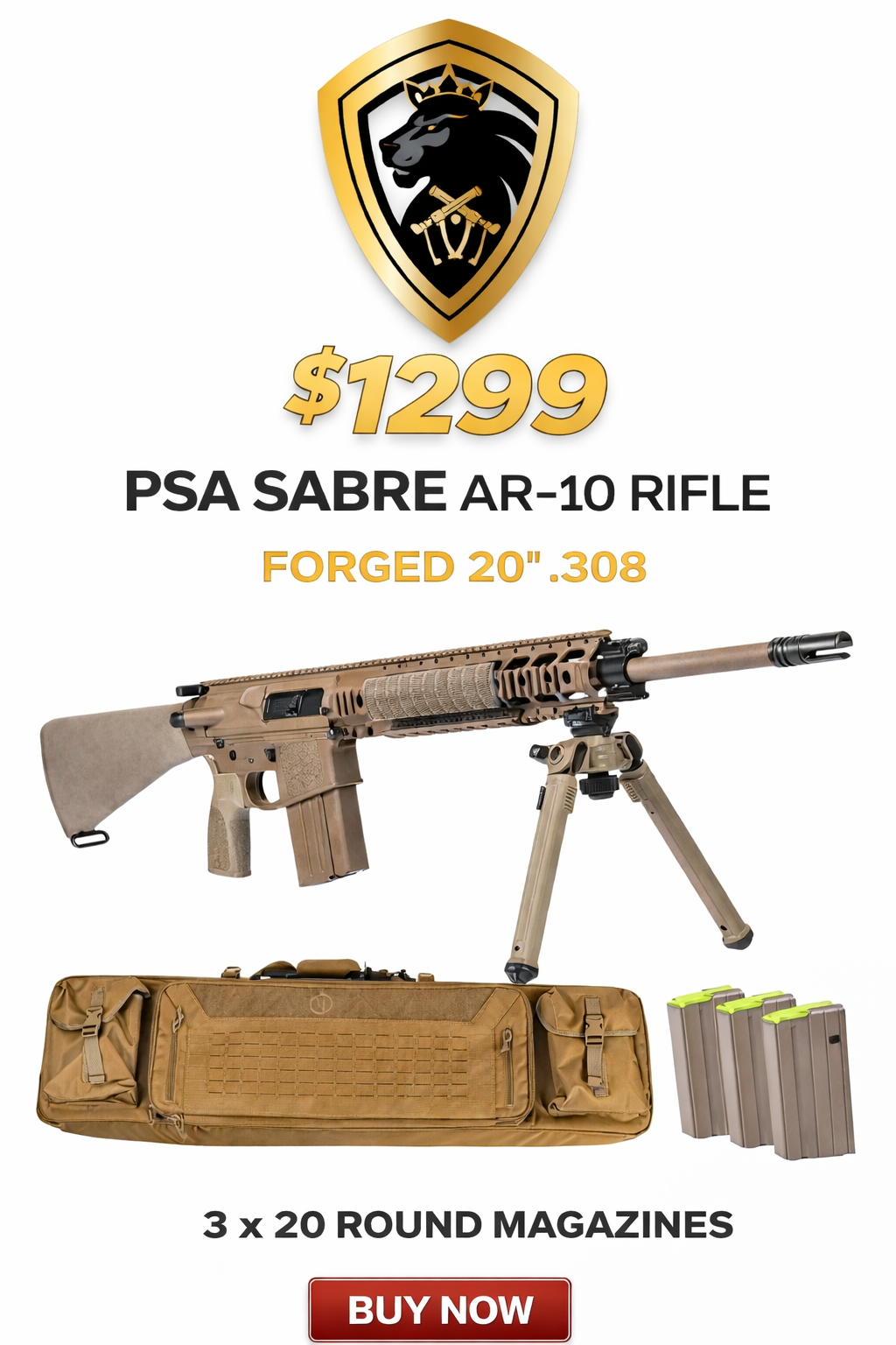 PSA SABRE AR-10 RIFLE FORGED 20" .308 | Black Gun Owners Association